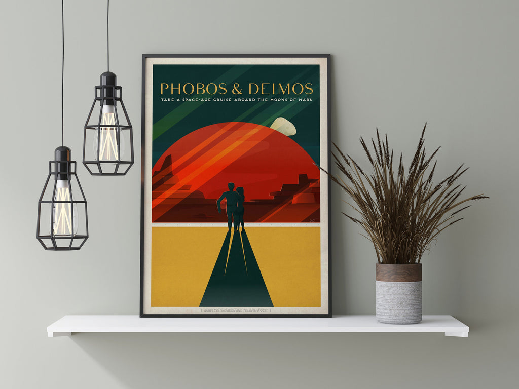 SpaceX Travel Poster, Phobos & Deimos Mars illustration Art Print – Big ...